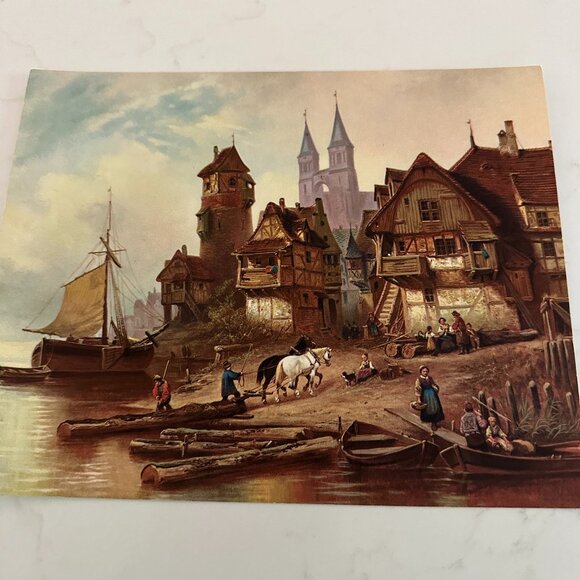 Art | Vintage Calendar Art Print Of Seaside Town | Poshmark